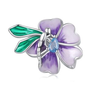 dragonfly flower bead charm 925 sterling silver charm fits for pandora bracelet necklace,bsc786