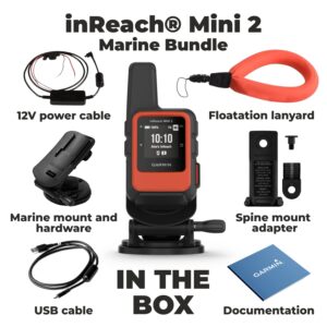 Wearable4U - Garmin inReach Mini 2 Marine Bundle, Compact Satellite Communicator, Portable Boating Handheld with Power Bundle