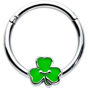 body candy 16g steel hinged segment ring seamless cartilage nipple ring sweet happy shamrock nose hoop 3/8"