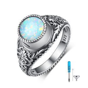 svodea urn rings for ashes cremation jewelry,925 sterling silver created lab opal cage filigree ashes keepsake urns bands with w/funnel filler,memorial gifts for women (6)