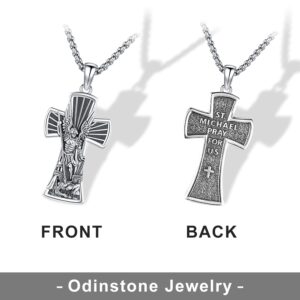 Odinstone St Michael The Archangel Pendant Necklace Sterling Silver Saint Michael Necklace for Men Women, St Michael Medal Cross Necklace, Catholic Religious Jewelry Gifts