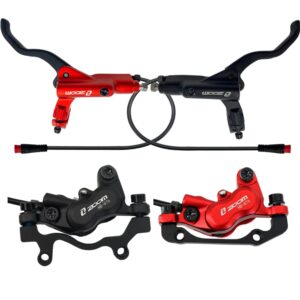 Four Pistons E-Bike Hydraulic Brake Set HB-876E 850/1550mm Sensor Control Disc Brake Power Off for Electric Scooter Brake Electric Bicycle Brake Set (Red+Disc)