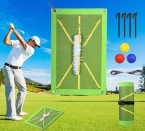 ujicde golf training mat for swing detection batting, golf mat that shows swing path, analysis swing path and correct hitting posture golf practice mat, golf training aid equipment