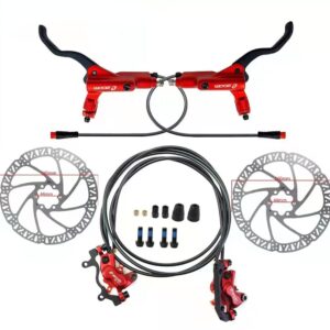 four pistons e-bike hydraulic brake set hb-876e 850/1550mm sensor control disc brake power off for electric scooter brake electric bicycle brake set (red+disc)