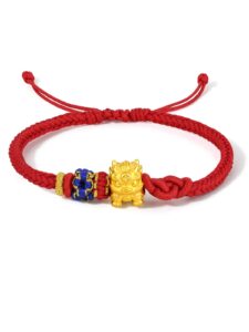 zhou liu fu 24k solid gold bracelet for women, real pure gold jewelry dainty fortune pixiu ball dragon turtle adjustable red black braided bracelet for men girlfriend