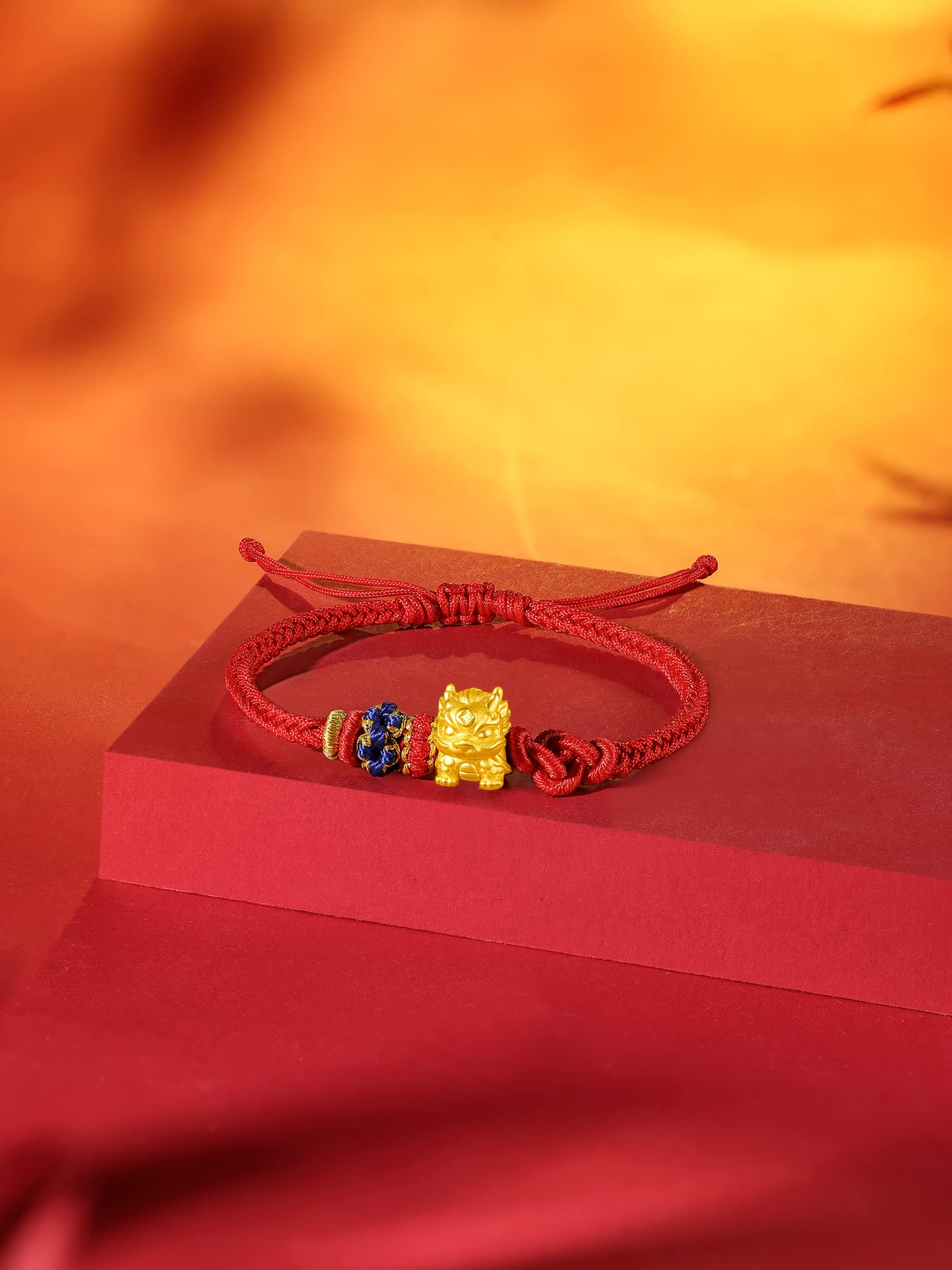 ZHOU LIU FU 24K Solid Gold Bracelet for Women, Real Pure Gold Jewelry Dainty Fortune Pixiu Ball Dragon Turtle Adjustable Red Black Braided Bracelet for Men Girlfriend