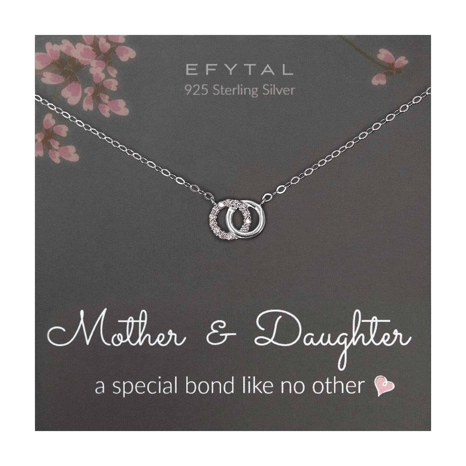 EFYTAL Sterling Silver Mother Daughter Necklace, Gifts for Mom from Daughter, Daughter Gift from Mom, Mother Daughter Jewelry, Sentimental Gifts for Mom, Mom Necklace for Women, Sterling Silver, Cubic