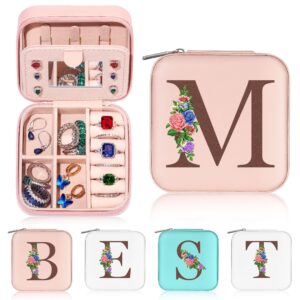 yesteel travel jewelry case jewelry box jewelry organizer, initial small jewelry boxes for women travel jewelry box, travel essentials travel accessories for women, teen girl gifts letter m