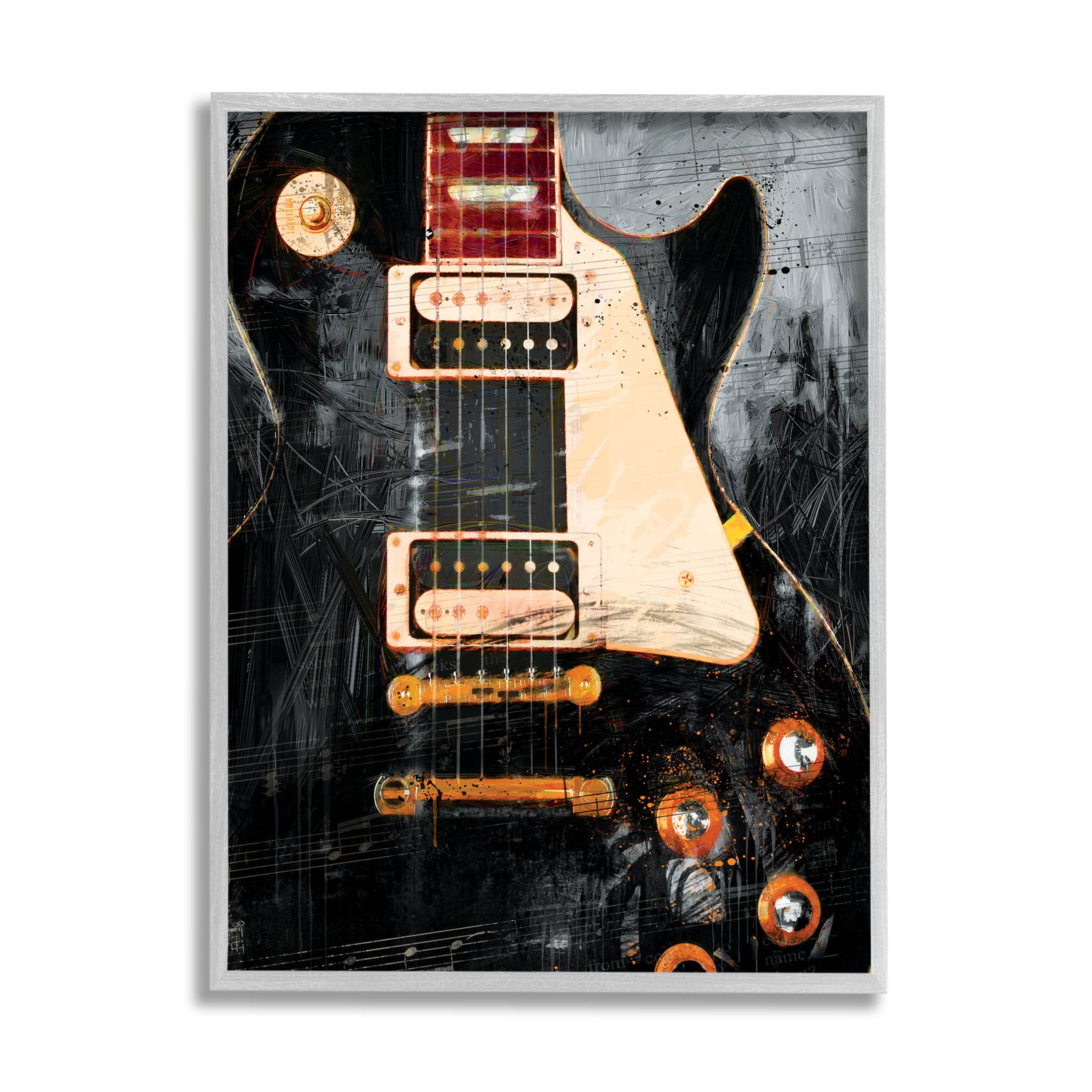 Stupell Industries Vintage Electric Guitar Music Notes Giclee Framed Wall Art, Design by Savannah Miller