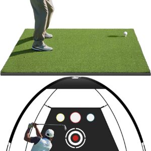 Golfguru 5x4ft PRO Artificial Turf Golf Mat + Golfguru All in 1 Golf Practice Net with XL Tri-Turf Golf Hitting Mat