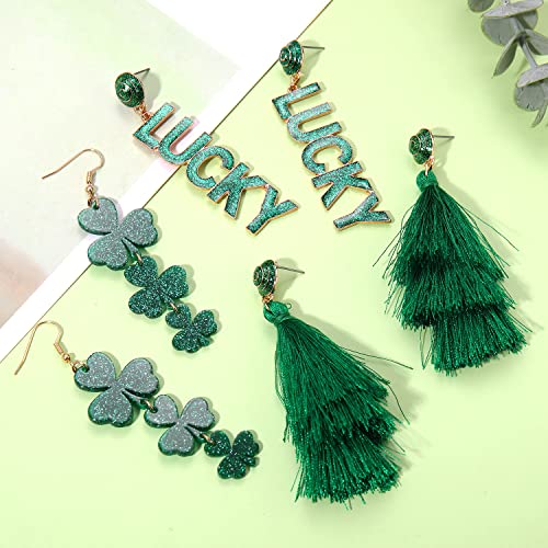 2/3Pairs St. Patrick's Day Earrings for Women, Beaded Shamrock Earrings Handmade Green Leaf Earrings Lucky Irish Earrings St. Patrick's Day Accessory Gifts (Style H)