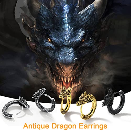 Huggie Stud Earrings for Men Women 18K Gold Plated Stainless Steel Punk Rock Dragon Earings