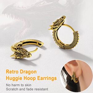 Huggie Stud Earrings for Men Women 18K Gold Plated Stainless Steel Punk Rock Dragon Earings