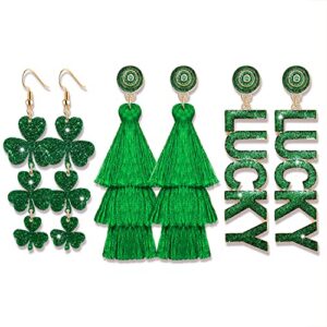 2/3pairs st. patrick's day earrings for women, beaded shamrock earrings handmade green leaf earrings lucky irish earrings st. patrick's day accessory gifts (style h)