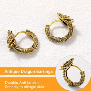 Huggie Stud Earrings for Men Women 18K Gold Plated Stainless Steel Punk Rock Dragon Earings