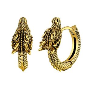 huggie stud earrings for men women 18k gold plated stainless steel punk rock dragon earings