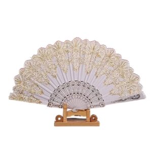 zaego chinese fan luxury fashion folding fan flower lace silk wedding dance party stage performance decoration fashion hot stamping japanese fan ( color : onecolor , size : as shown )