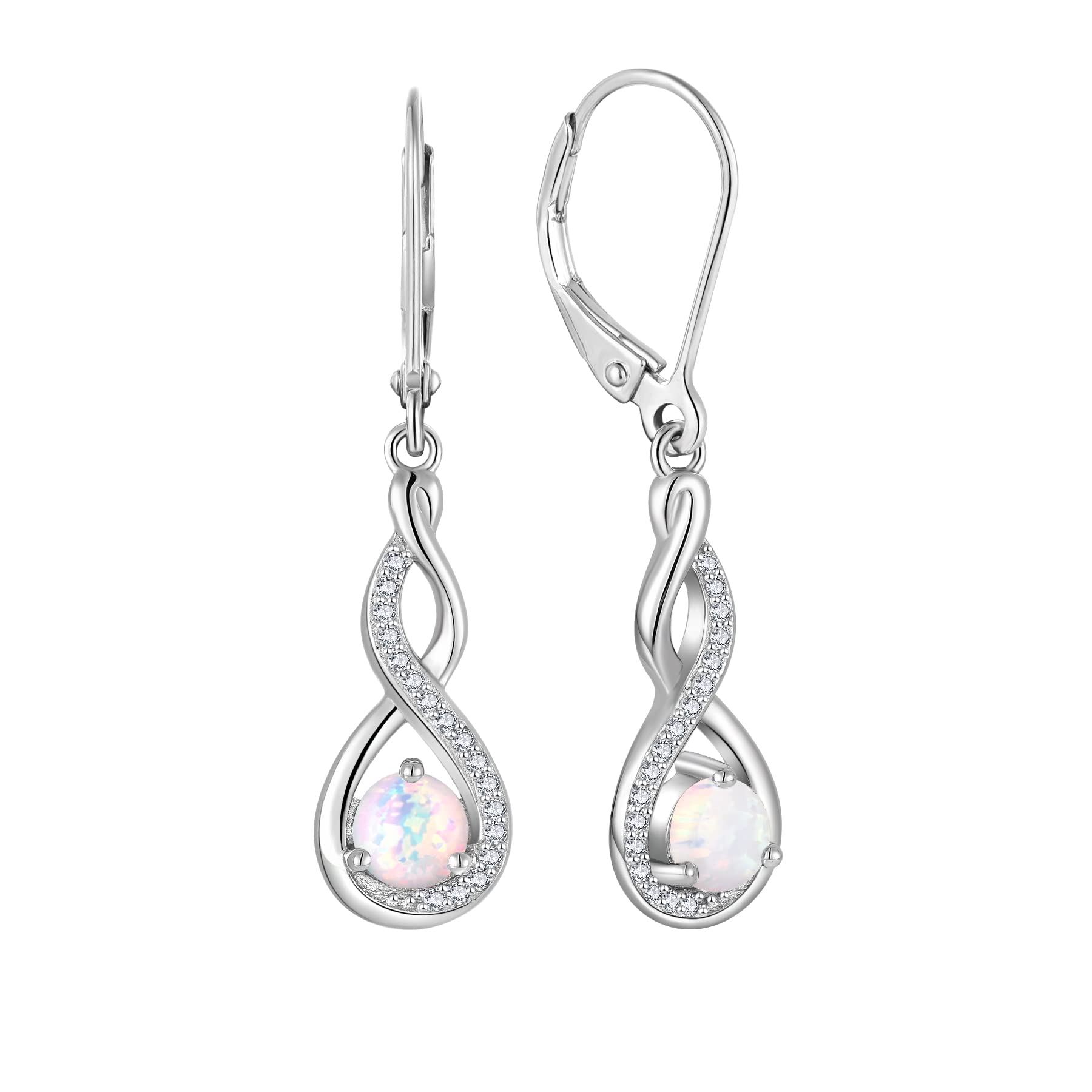 Starchenie Opal Earrings 925 Sterling Silver Infinity Dangle Earrings Birthstone Jewelry for Women