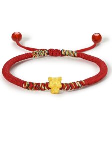 zhou liu fu 24k solid gold bracelet, real pure gold jewelry charm red braided bracelets dainty lucky chinese zodiac tiger ruyi ingot chain for women men girlfriend