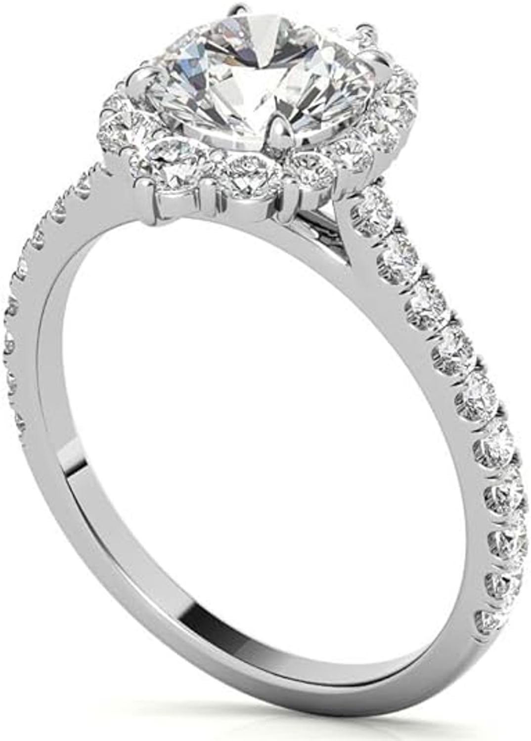 Gemone diamonds 2.50 CT Round Cut Moissanite Engagement Ring 14K White Gold & 925 Sterling Silver Floral Ring For Women Wedding Ring Anniversary Ring (White Gold, 10.5)