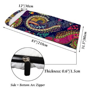 Folding Sleeping Bag Sleep Bag Cover Mat Hippie Indian Colorful Heart Mandala for Travel Camping Hiking Women Men Adult 3 Seasons