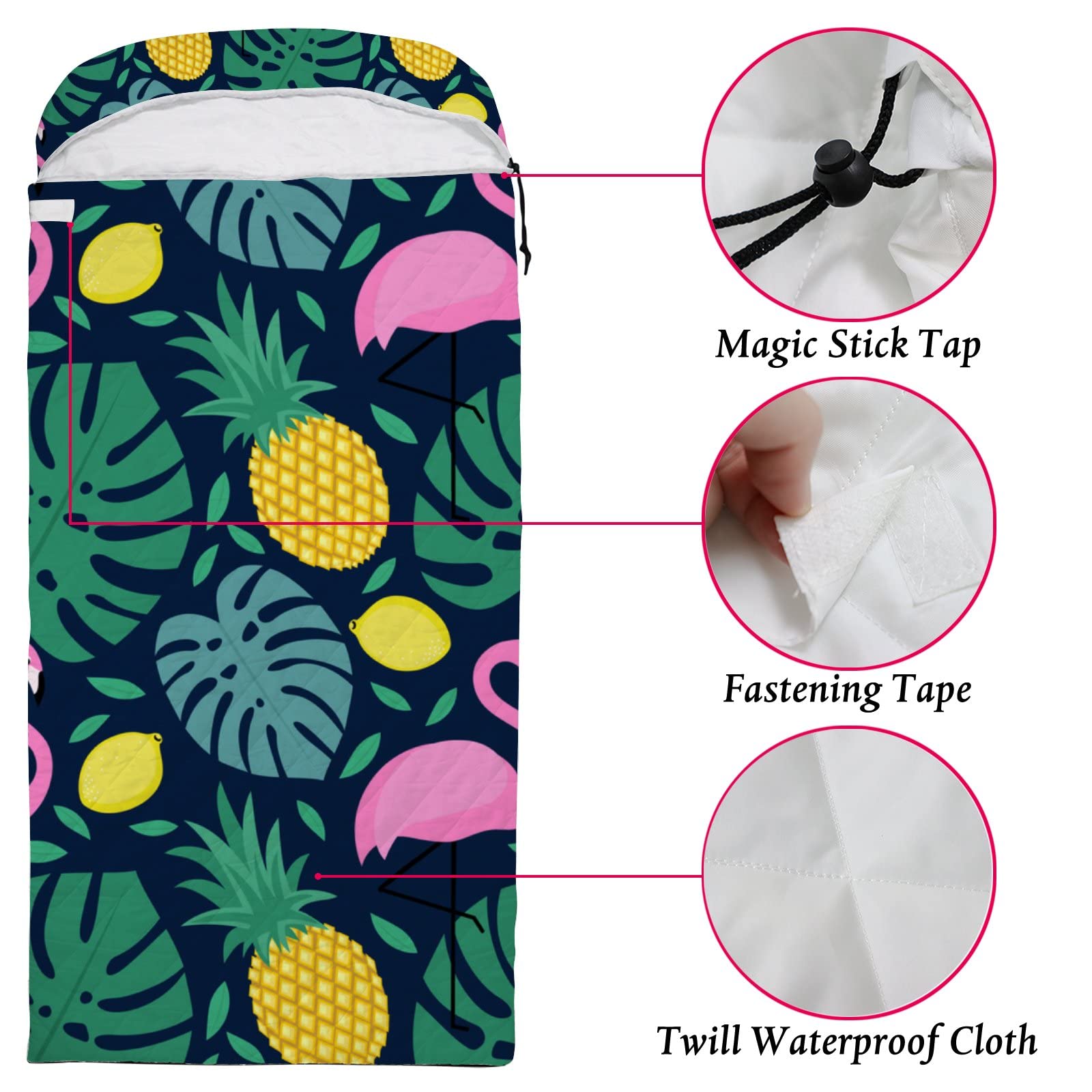 Folding Sleeping Bag Sleep Bag Tropical Pineapple Flamingo Palm Leaves Cover Mat for Travel Camping Hiking Women Men Adult 3 Seasons