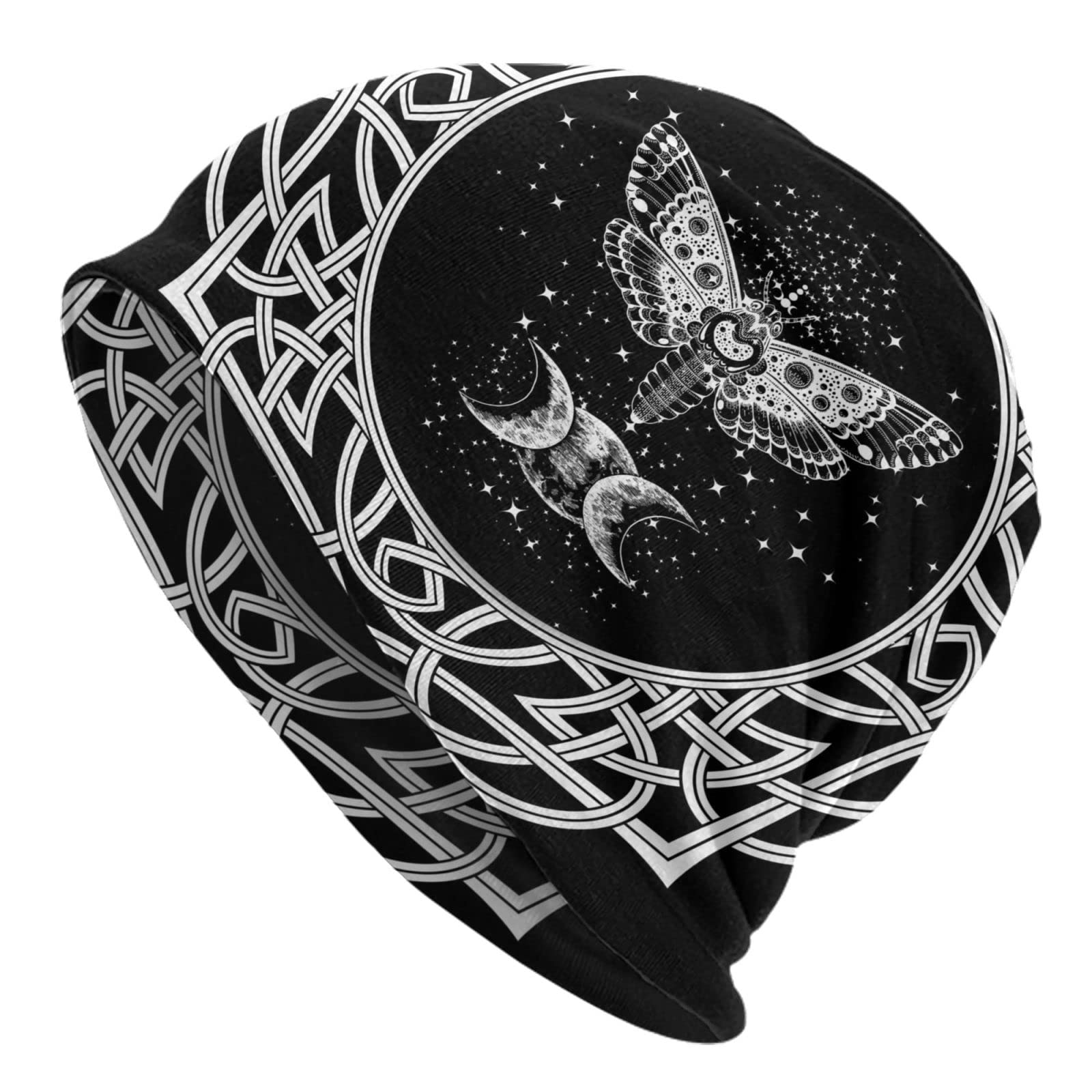 Sigouyinei Black and White Pagan Witch Moth Knit Hat Slouchy Skull Cap Beanie Hat for Men Women Gifts