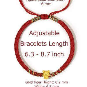 ZHOU LIU FU 24K Solid Gold Bracelet, Real Pure Gold Jewelry Charm Red Braided Bracelets Dainty Lucky Chinese Zodiac Tiger Ruyi Ingot Chain for Women Men Girlfriend