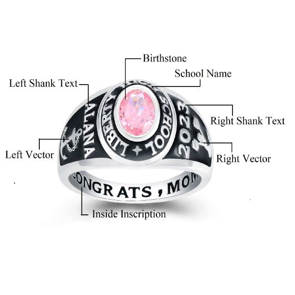 Class Ring for Women - 925 Sterling Silver or 10KT Gold – Customized High School College University Women's Class Ring – Graduation Gifts – Jour Nouveau Jewelry (Platinum)