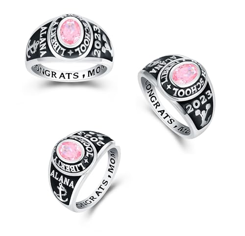 Class Ring for Women - 925 Sterling Silver or 10KT Gold – Customized High School College University Women's Class Ring – Graduation Gifts – Jour Nouveau Jewelry (Platinum)