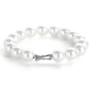 apzzic pearl bracelet round white pearl bracelet for men women classic handmade bracelet 10mm 9inch