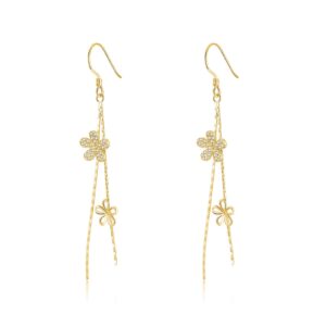 sluynz sterling silver cz flower dangle earrings chain for women teen girls flower drop earrings wedding tassel (b-gold)