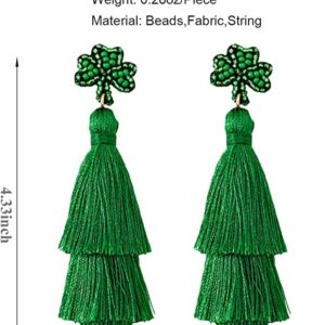 St Patricks Day Handmade Beaded Earrings Shamrock Clover Tassel Statement Earrings Women Lady Fashion Dangle Drop Earrings Jewelry