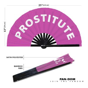 Prostitute Hand Fan Foldable Bamboo Circuit Hand Fan Funny Gag Slang Words Expressions Statement Gifts Festival Accessories Rave Handheld Circuit Event Fan Clack Fans (Pink)