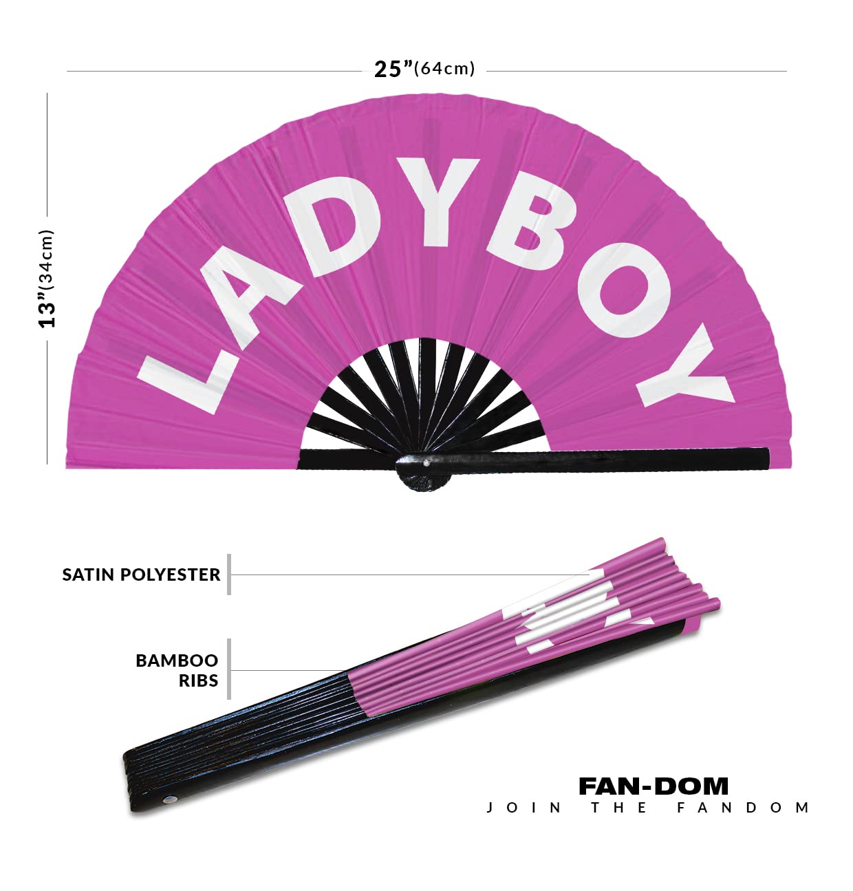 Ladyboy Hand Fan Foldable Bamboo Circuit Hand Fan Funny Gag Slang Words Expressions Statement Gifts Festival Accessories Rave Handheld Circuit Event Fan Clack Fans (Pink)