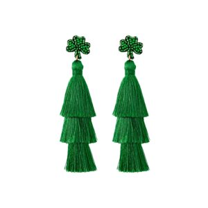 st patricks day handmade beaded earrings shamrock clover tassel statement earrings women lady fashion dangle drop earrings jewelry