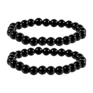 yanchun 2pcs shungite bracelet healing protection bracelet for men and women stretchy protection bracelet (2pcs black)