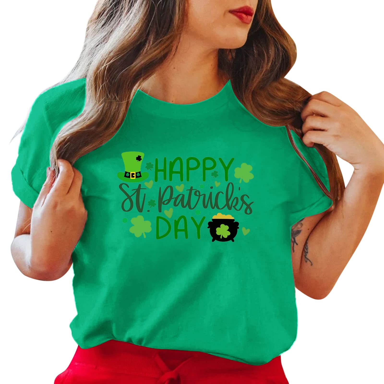 Women Work Clothes Womens St Patricks Day Printed Short Sleeve O Neck T Shirt Top Cheap Toys Under 5 Dollars Ofertas Del Dia De Hoy Relampago Cotton Tunics for Women Green