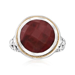 ross-simons 15.00 carat ruby bali-style ring in sterling silver with 18kt yellow gold. size 7