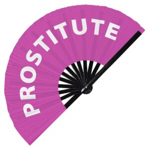 prostitute hand fan foldable bamboo circuit hand fan funny gag slang words expressions statement gifts festival accessories rave handheld circuit event fan clack fans (pink)