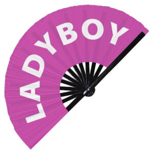 ladyboy hand fan foldable bamboo circuit hand fan funny gag slang words expressions statement gifts festival accessories rave handheld circuit event fan clack fans (pink)