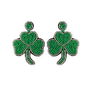 st. patrick's day acrylic shamrock leaf drop dangle earrings green lucky clover handmade beaded earrings for women fashion jewelry