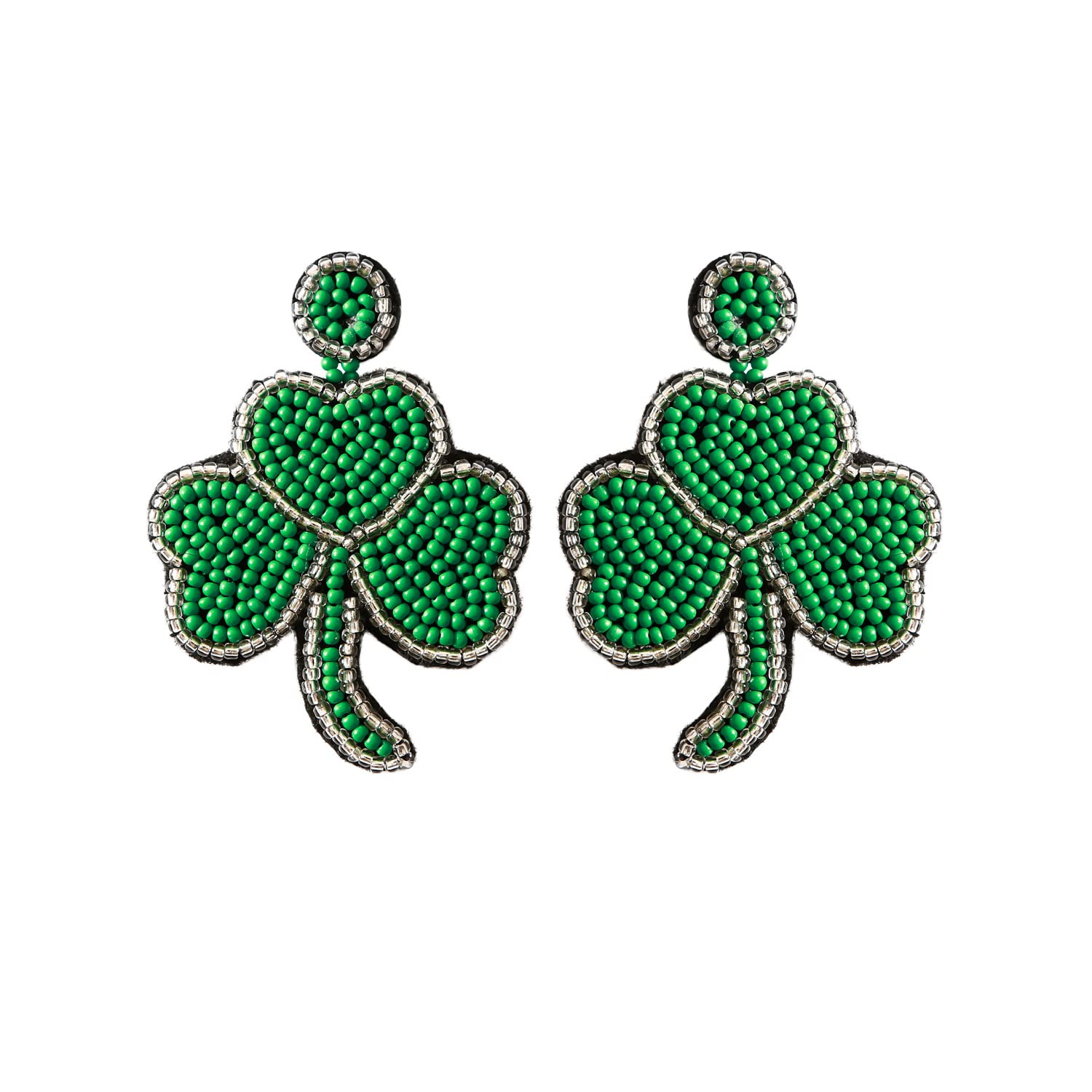 St. Patrick's Day Acrylic Shamrock Leaf Drop Dangle Earrings Green Lucky Clover Handmade Beaded Earrings for Women Fashion Jewelry