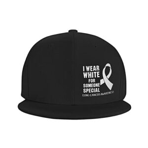 Rqwaaed I Wear White for Someone Special Lung Cancer Awareness Hats for Men and Women Flat Bill Baseball Cap Adult Adjustable Trucker