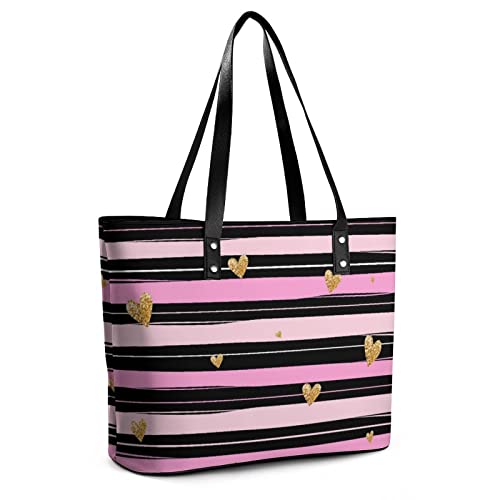 Womens Handbag Love Stripe Leather Tote Bag Top Handle Satchel Bags For Lady