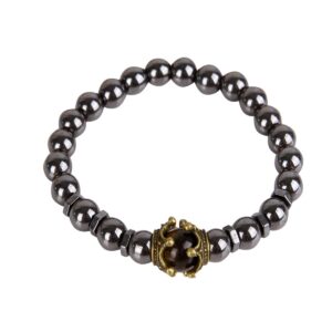 hematite stone bracelets for men women, natural healing crystal beads bracelet for protection, good luck (black gallstone)