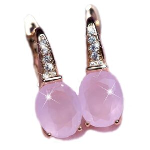 ekidaz pink moonstone earring for women, 925 diamond earring micro-encrusted crystal earrings, highlight the temperament earrings birthday valentine's day gift for women/girls