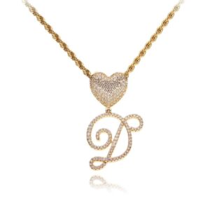 sxnk7 cursive initial necklace for women men 18k gold plated a-z letters pendant necklace with rope chain hip hop iced out heart alphabet necklace jewelry gifts (gold d)