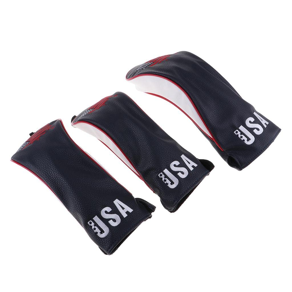 barenx 3Pcs Golf Club Head Covers Driver Wood (460cc) Fairway Wood Headcovers Premium PU for Extra Club Protection