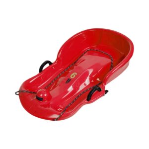 garende portable winter snow sled sledding toboggan sleigh ski board downhill sleds nonslip foot pedal kid sledge for outdoor yard lawn sports, red